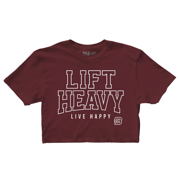 "LIFT HEAVY LIVE HAPPY" Finisher Crop (BURGUNDY) – BulkGear