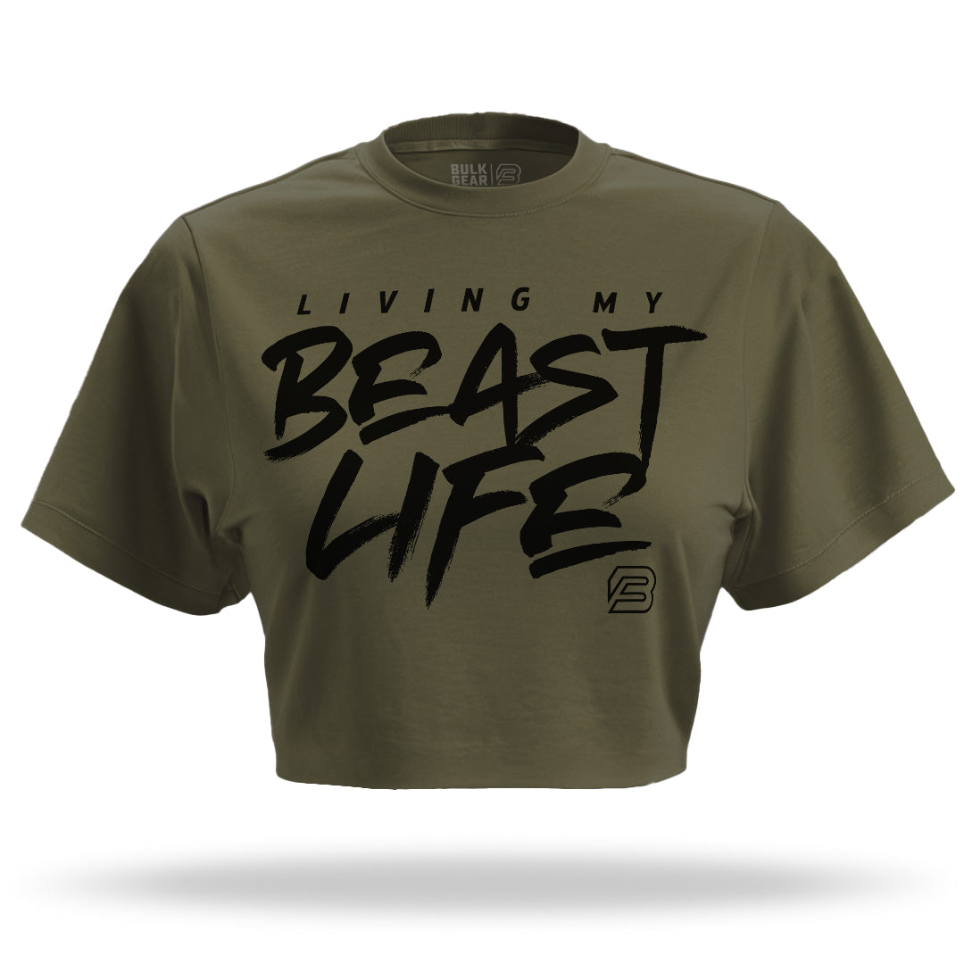 "LIVING MY BEAST LIFE" Crop Top (MILITARY) – BulkGear